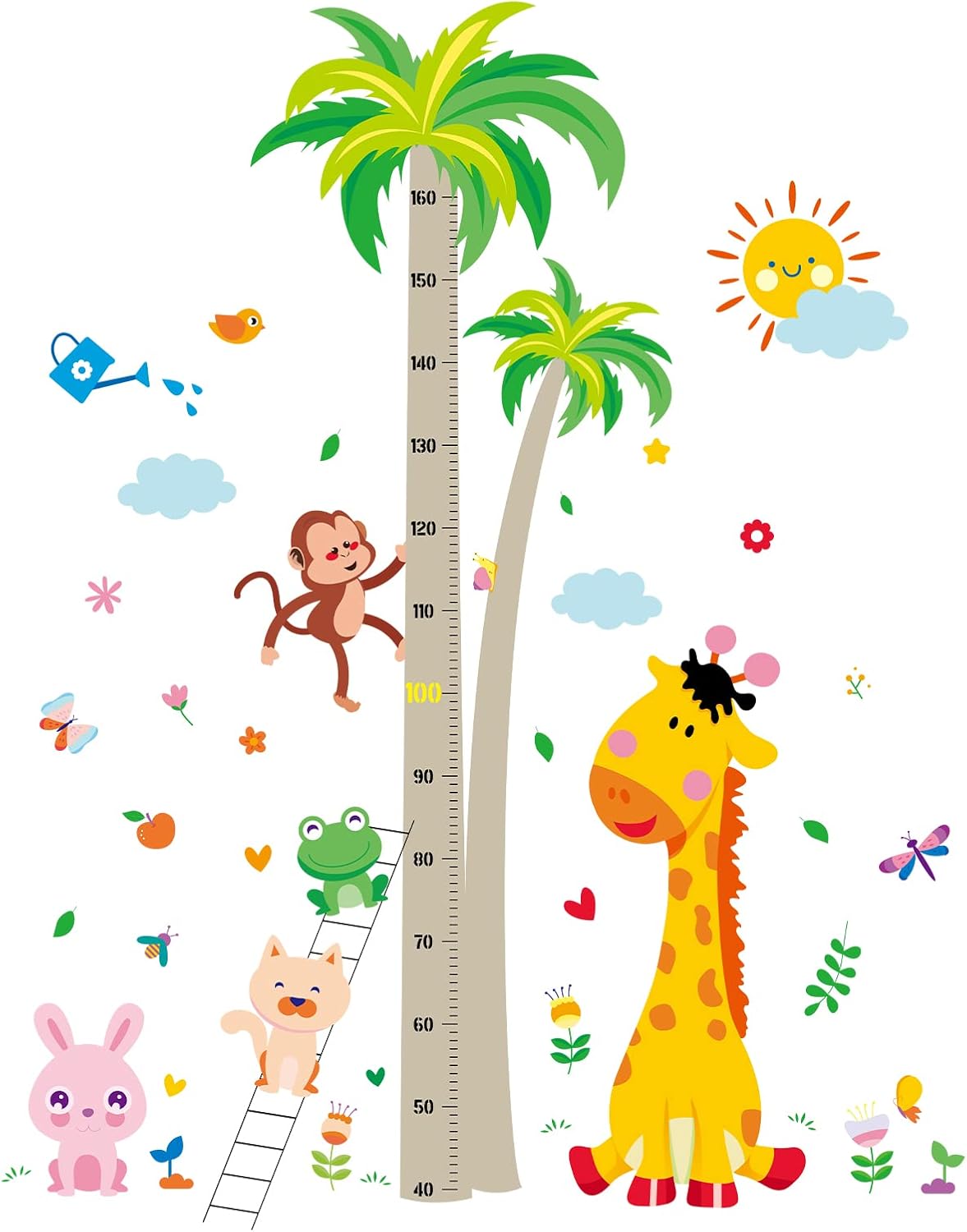40 to 160 cm Height Chart Coconut Tree Giraffe Height Chart Sun Monkey ...
