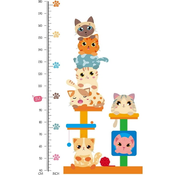 40 to 180 cm Cats Height Chart Cat Footprints Height Chart Wall Sticker ...