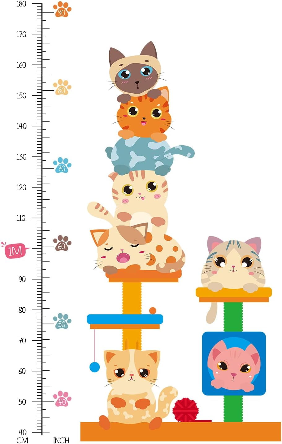 40 to 180 cm Cats Height Chart Cat Footprints Height Chart Wall Sticker ...