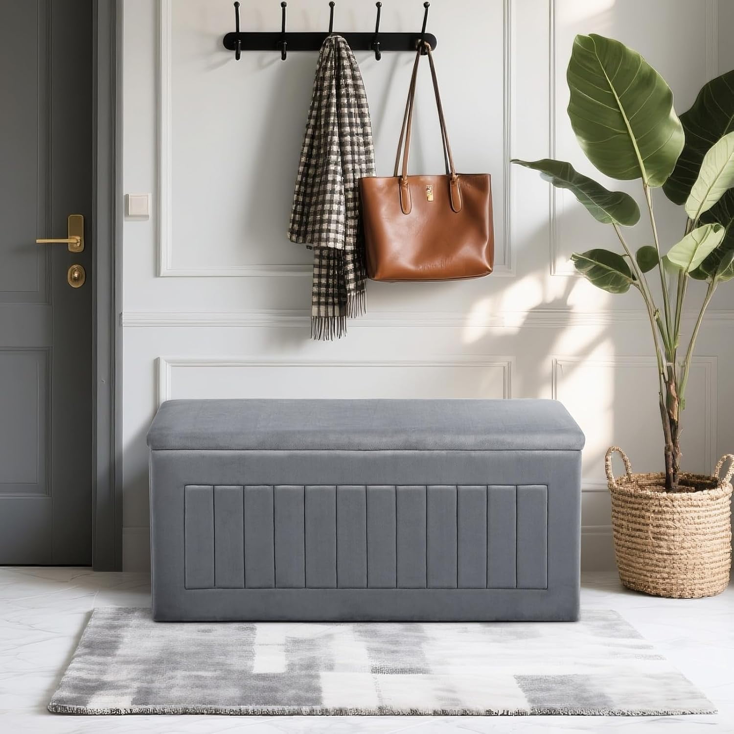 40.2" Bedroom Storage Bench, Channel Tufted Velvet Upholstered ...