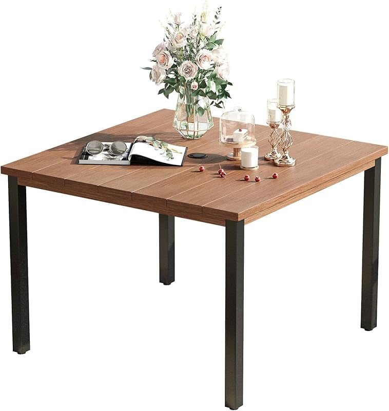 40.2" Square Patio Dining Table for 4, Outdoor Table with Umbrella Hole ...
