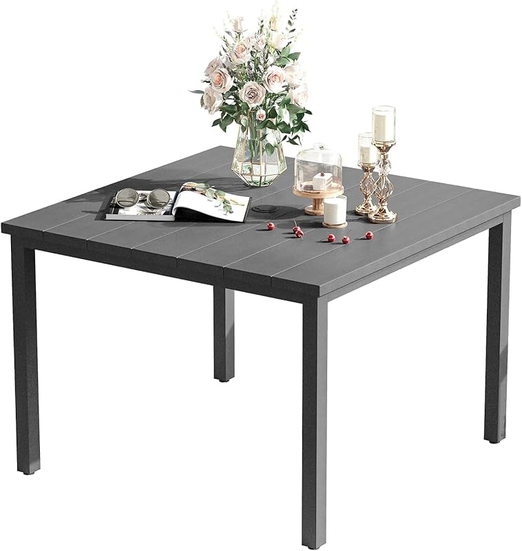 40.2" Square Patio Dining Table for 4, Outdoor Table with Umbrella Hole ...