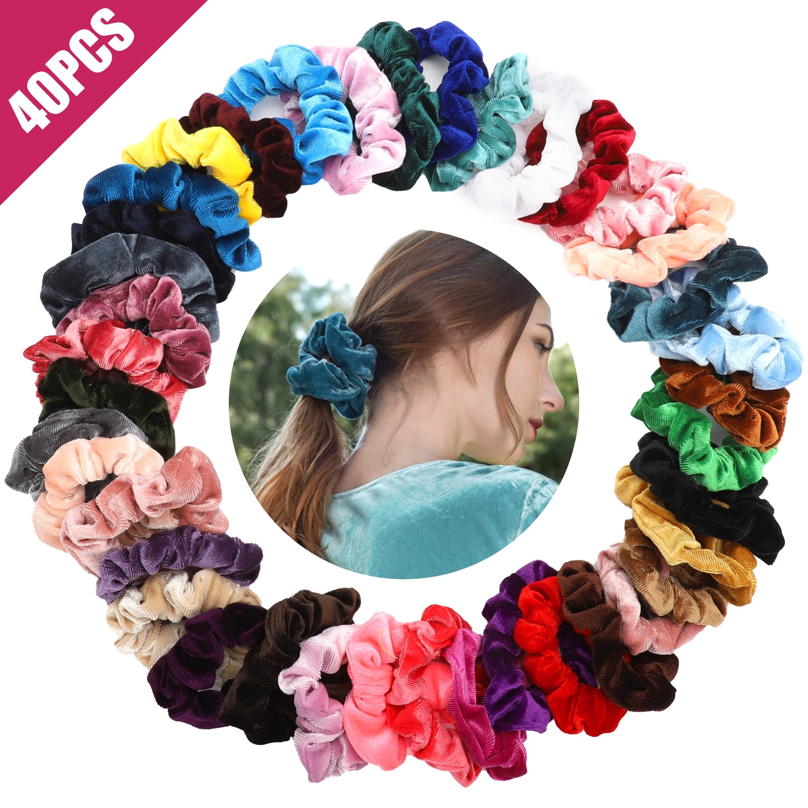 40/20pcs Hair Scrunchies Set, Velvet Elastics Ponytail Holders ...