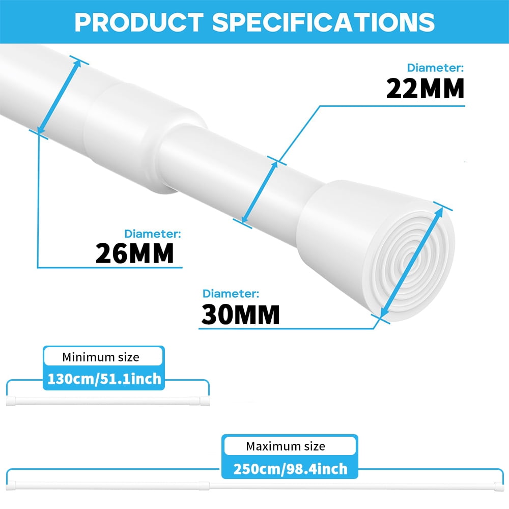 40-280cm Adjustable Curtain Rod Spring Loaded Extendable Telescopic ...