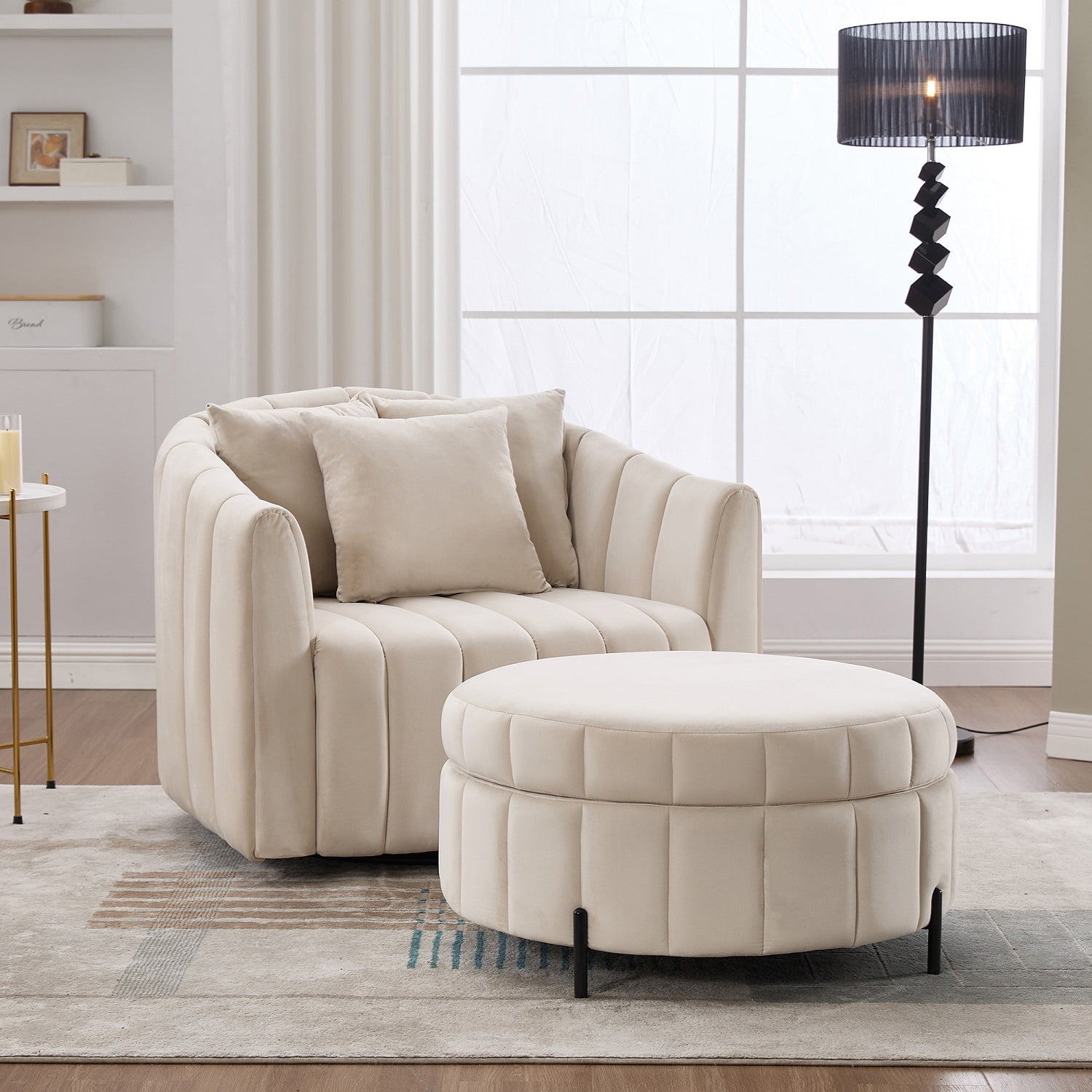 40.35 inch large size 360° rotatable pumpkin-shaped armchair, velvet ...