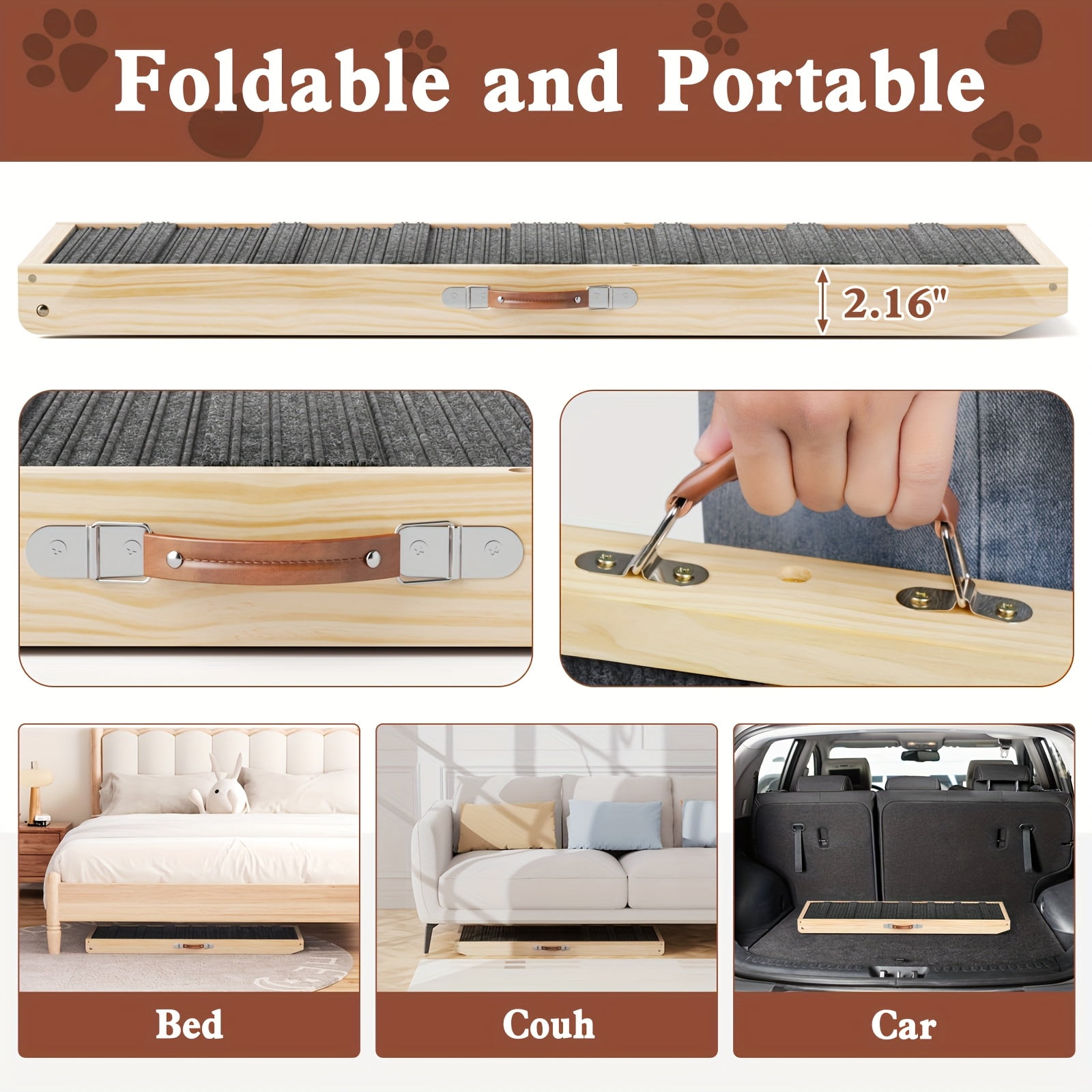 40/44in Wide Non-slip Dog Ramp - 5 Height Adjustable with Side Rails ...