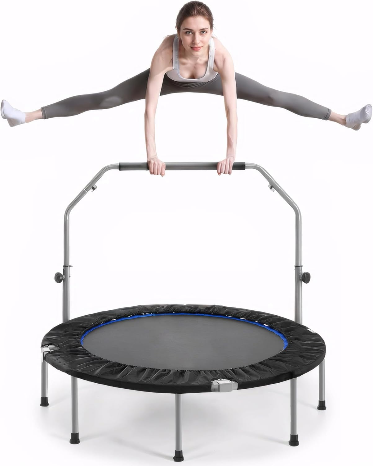 40/48 Inch Foldable Fitness Trampoline – Adjustable Foam Handle, Quiet ...