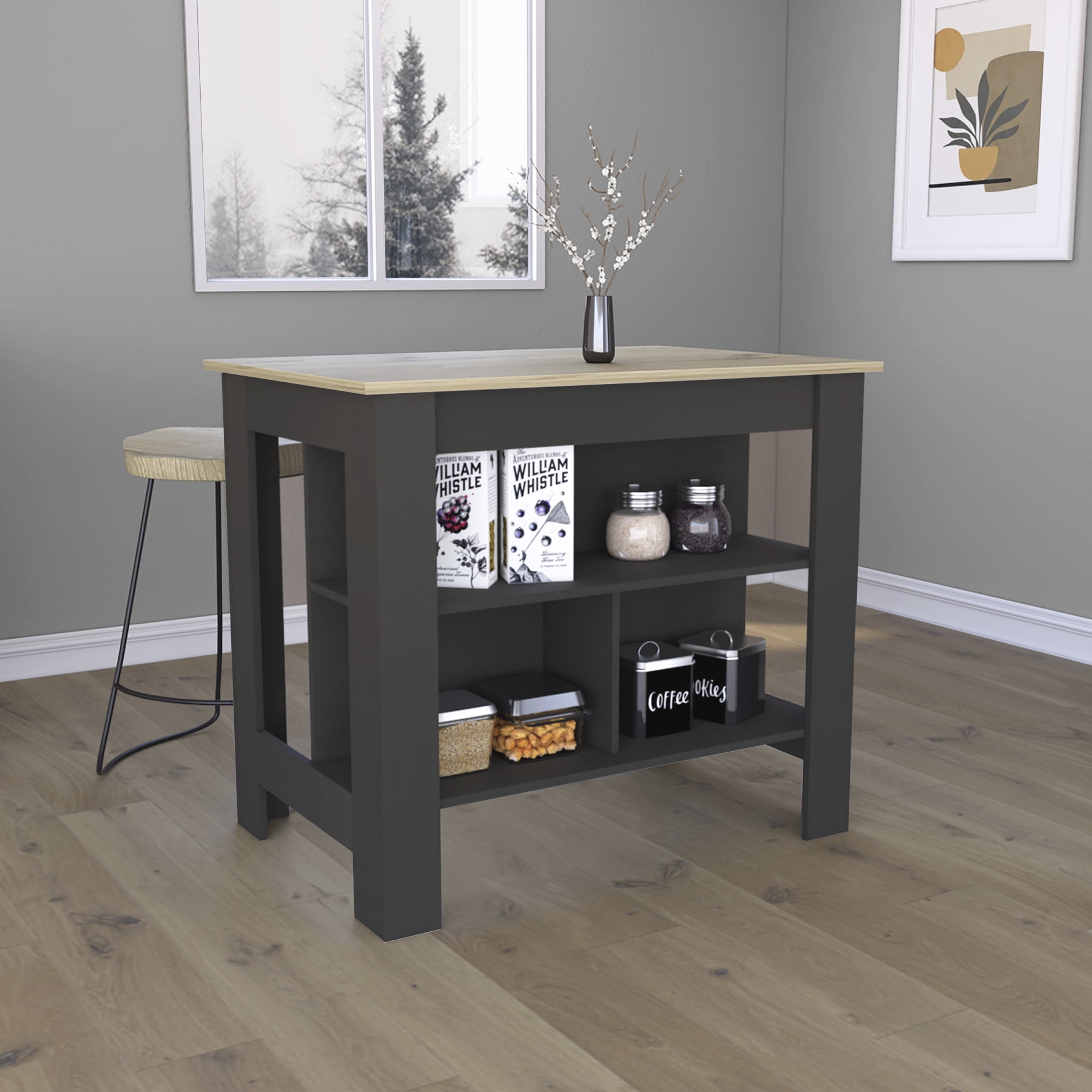 40.5" Kitchen Island with 3 Shelves, Kitchen Shelf with Large Worktop ...