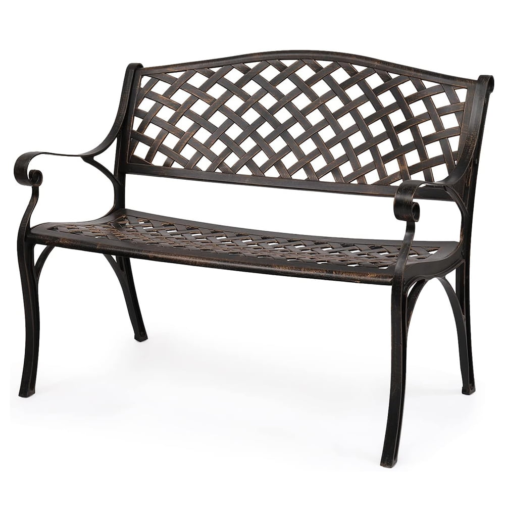 40.5" Outdoor Bench, Patio Garden Bench, Aluminum Patio Bench Front ...