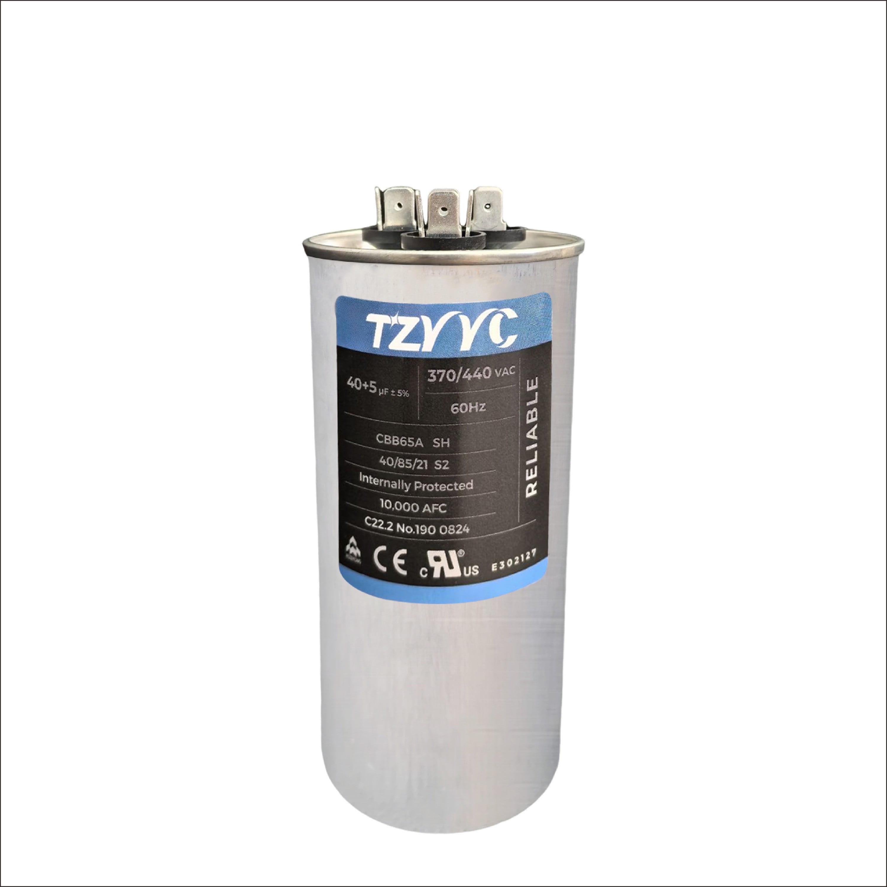 40/5 uF 370V or 440V 40+5 MFD Dual Run Start Round A/C Capacitor 40+5 uF 370/440 Volt VAC CBB65A ...