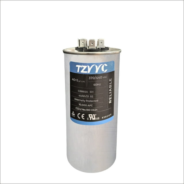 40/5 uF 370V or 440V 40+5 MFD Dual Run Start Round A/C Capacitor 40+5 uF 370/440 Volt VAC CBB65A ...