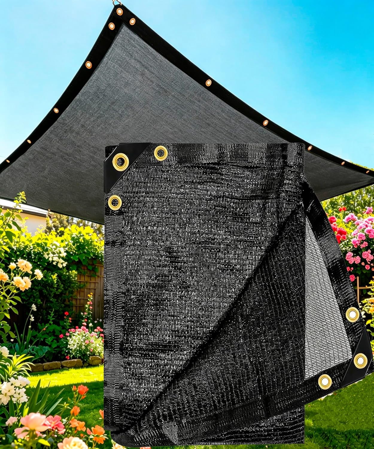 40%-50% Black Sun Shade Cloth Outdoor - 12Ft X 16Ft Garden Shade ...
