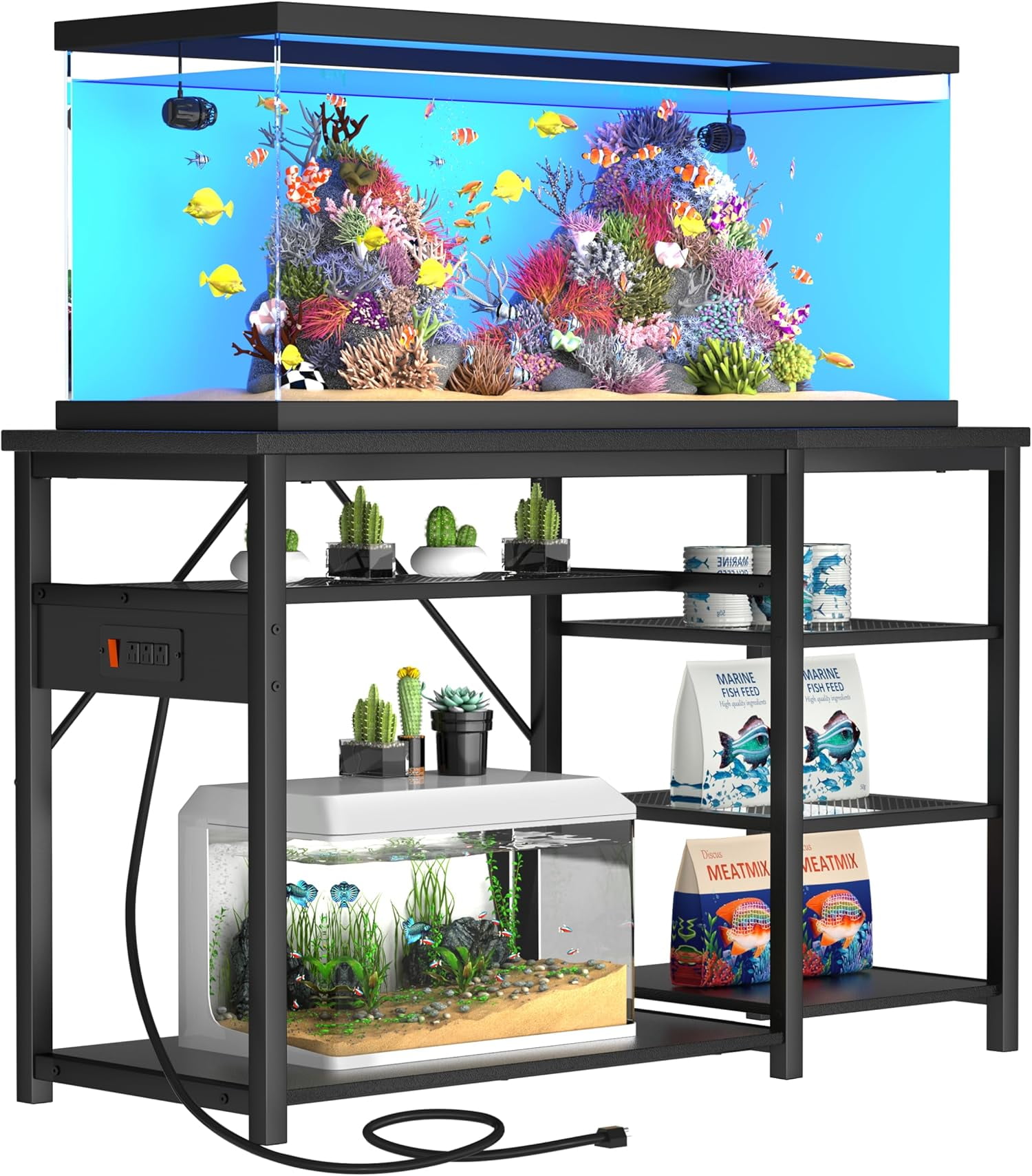 40-50 Gallon Aquarium Stand: 1200LB Capacity, Built-In Power Outlets, 3 ...