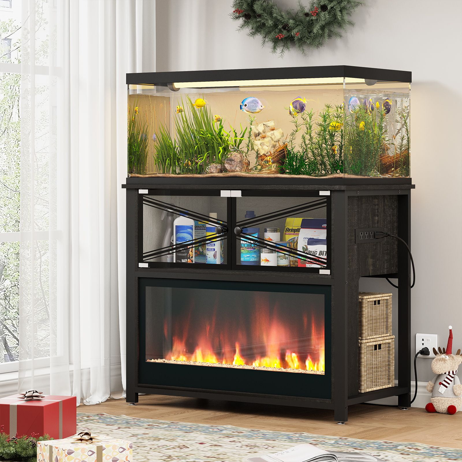 40-50 Gallon Aquarium Stand with LED Flame Light and Metal Frame -NO ...