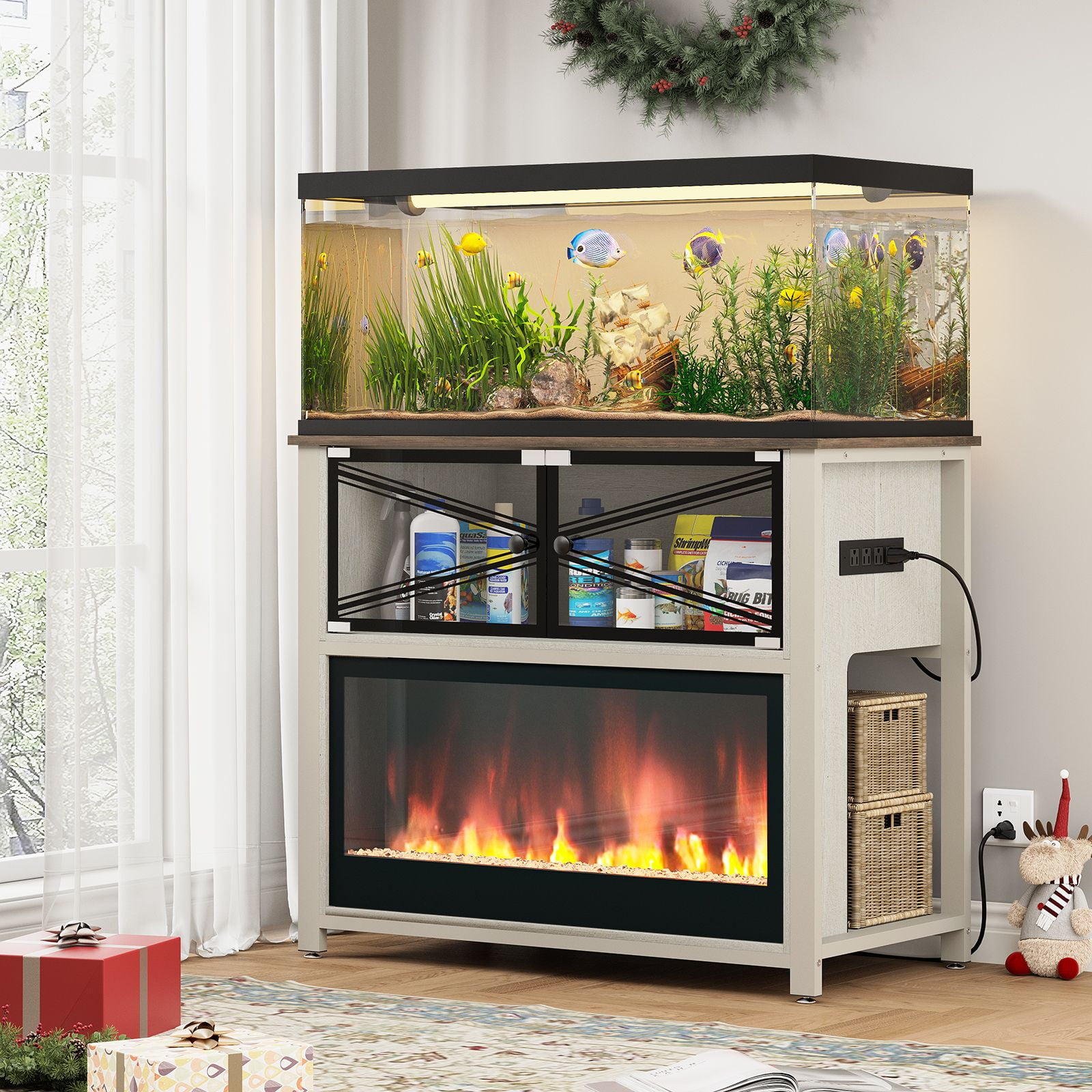 40-50 Gallon Aquarium Stand with LED Flame Light and Metal Frame -NO ...