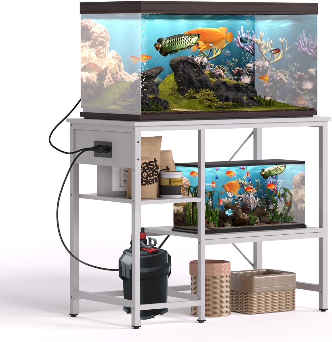 40-50 Gallon Fish Tank Stand With Power Outlet & LED Light, Metal ...