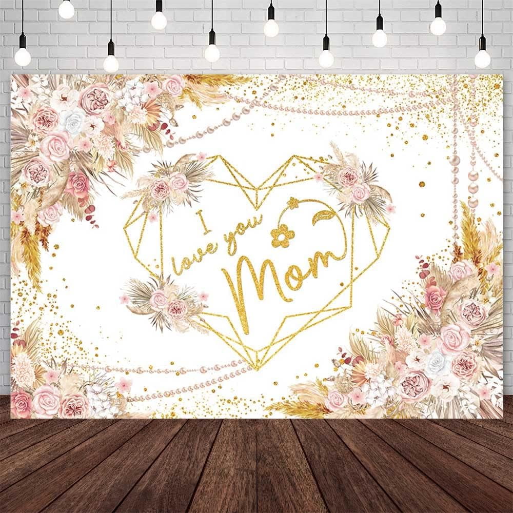 40*50in Happy Mother's Day Backdrop Boho Floral Love You Mom ...