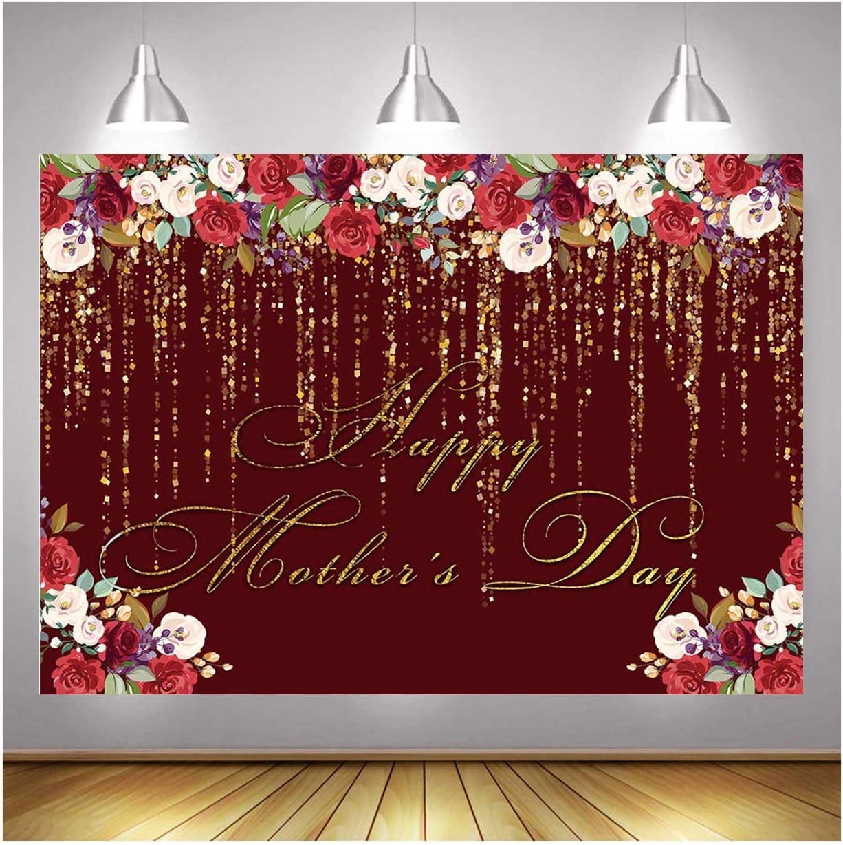 40*50in Happy Mother's Day Photography Background Red Golden Flower ...