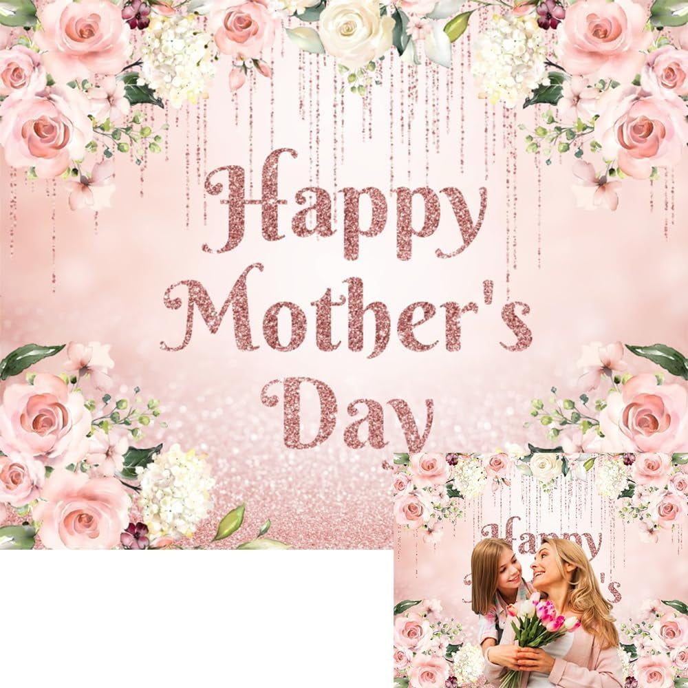 40*50in Happy Mothers Day Backdrop Pink Rose Gold Flowers Photography ...