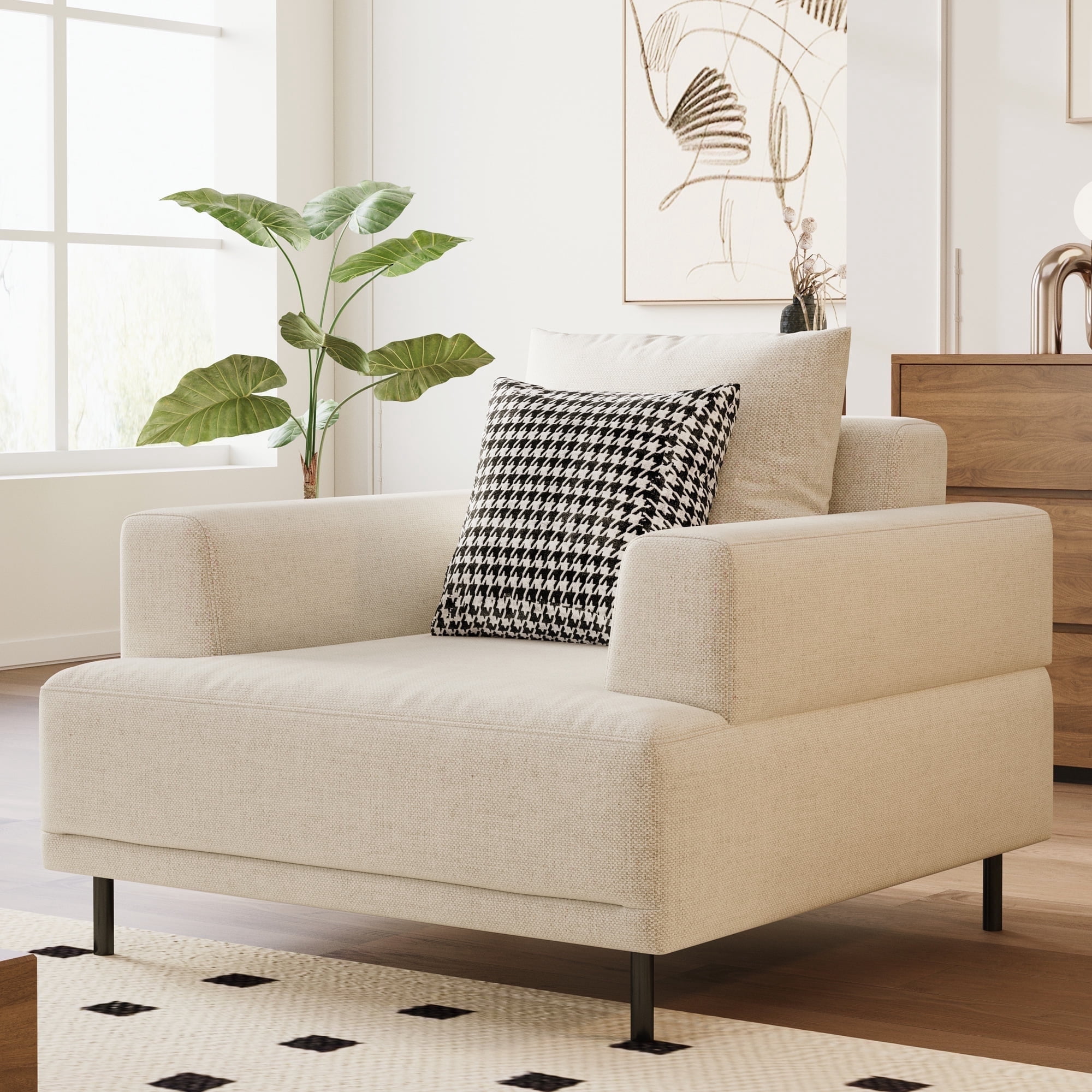 NessCarsti Furniture Modern Wood Living Sofa, Cotton Linen and Foam ...