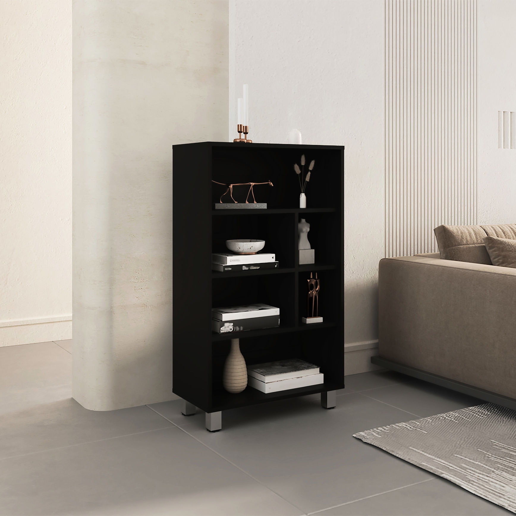40.6" High, Black Color - Sturdy Storage with Cubbies and Shelves ...