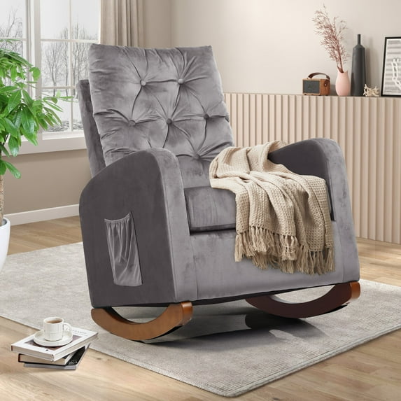 40.6" Nursery Rocking Chair, Modern Upholstered Glider Chairs with ...