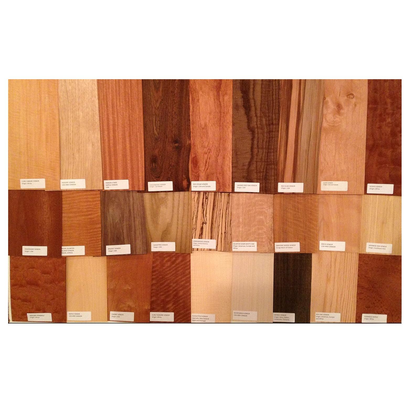 40-6" x 12" Labeled Wood Veneer Pieces (20 Square Feet) Exotic and ...