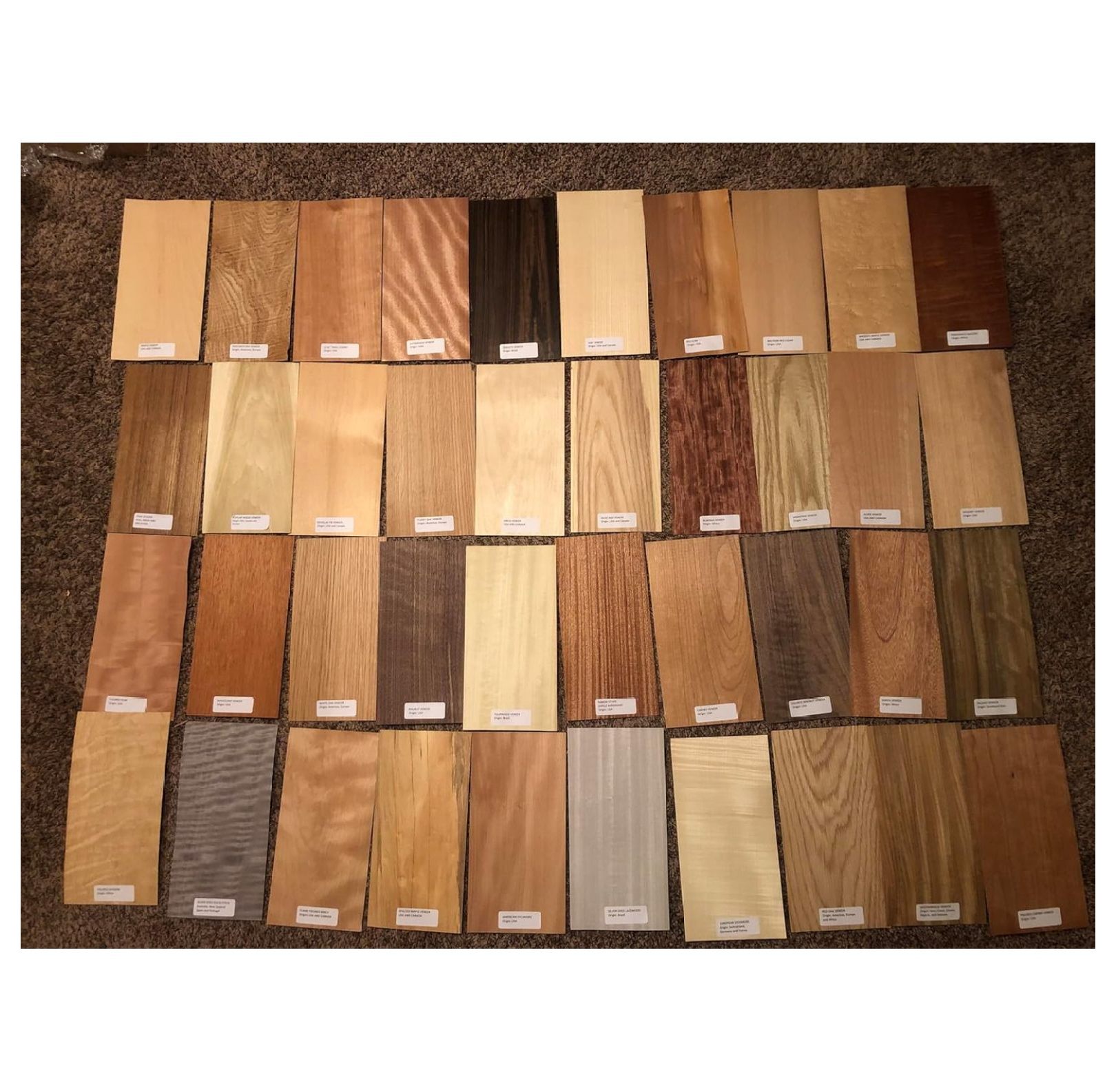 40-6" x 12" Labeled Wood Veneer Pieces (20 Square Feet) Exotic and ...