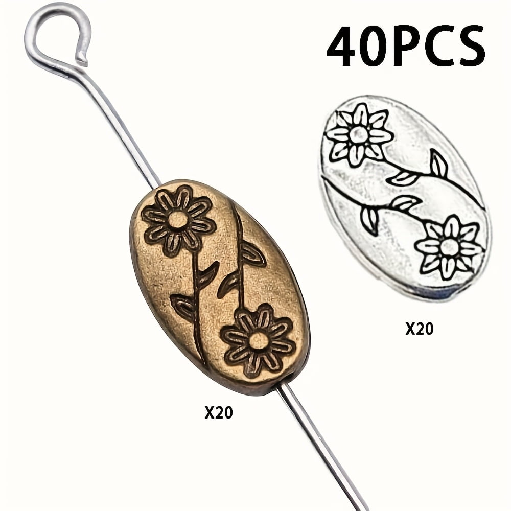 40/60/80pcs Antique Bronze Flower Oval Alloy Spacer Beads, 10x6x3 Mm ...