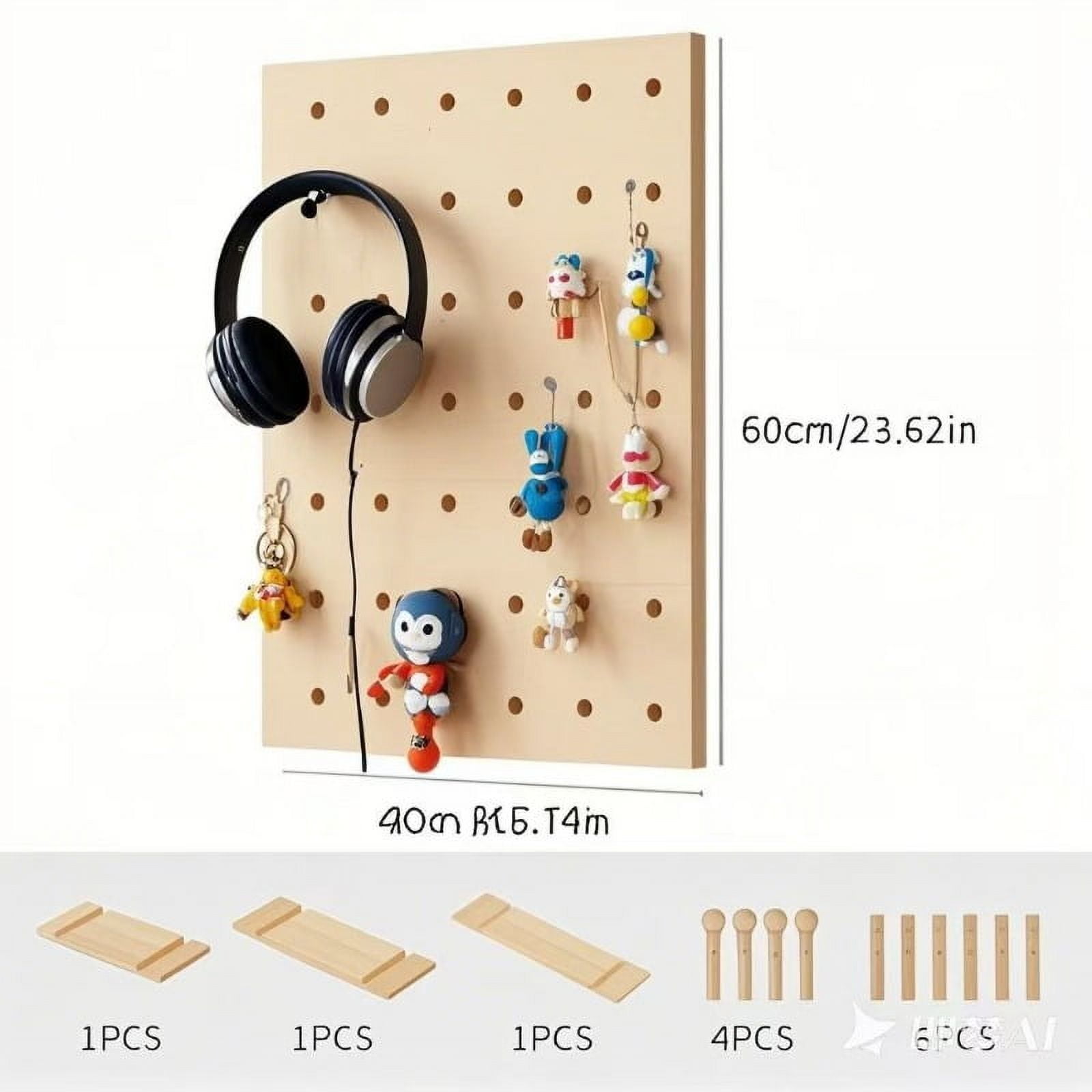 40×60cm Solid Wood Pegboard (1 Panel) Storage Organizer & Decorative ...