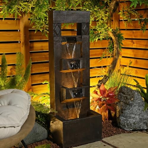 40.94''H Water Fountain Outdoor with LED and Pump, 4 Tiered Large ...