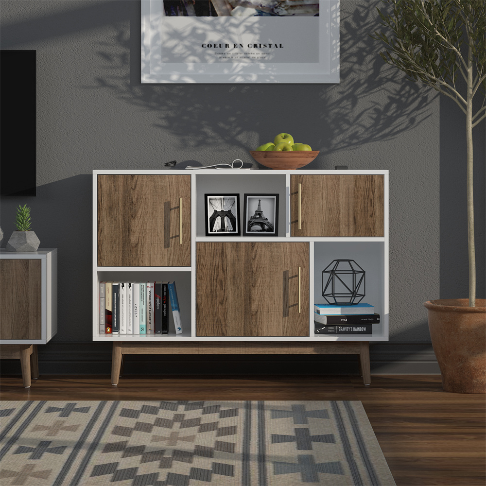 40.94in Rectangle Storage Cabinet With 3 Open Shelves, 3 Doors Pantry ...