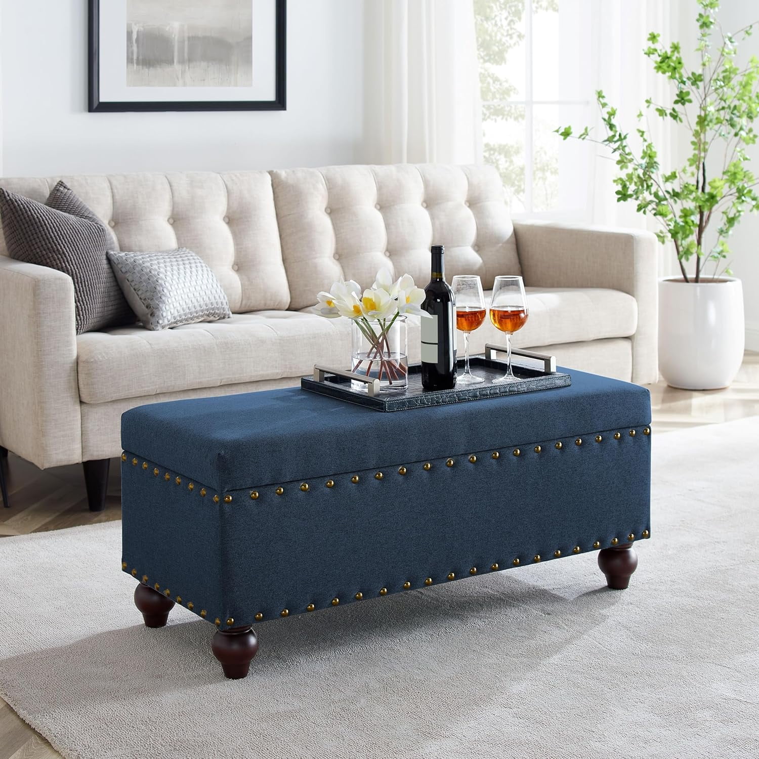 40.95" Ottoman Storage Benches Rectangular End of Bed Tool Linen ...