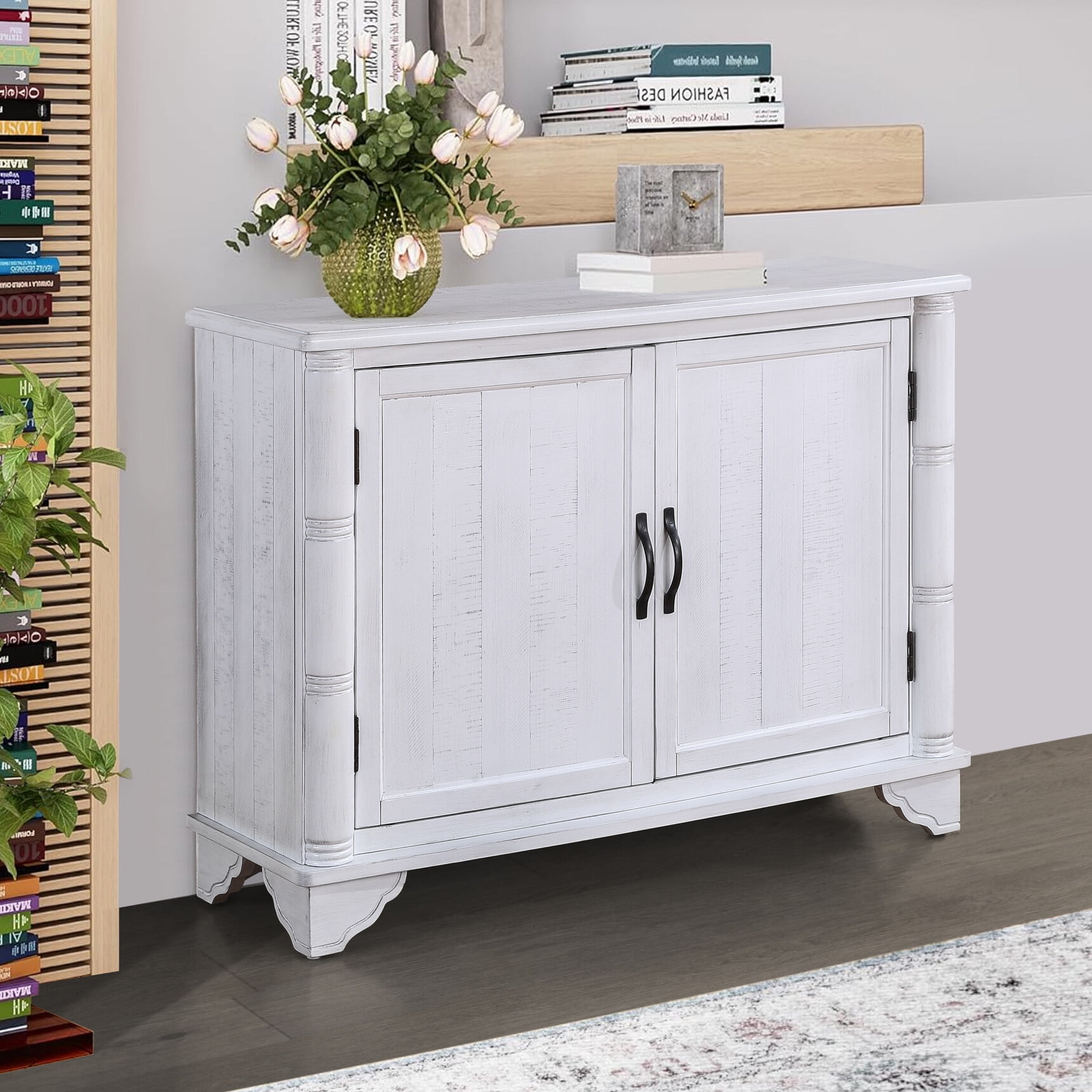 40" Accent Storage Cabinet, Modern Multi-Function Retro Sideboard with Adjustable Shelves, Wood ...