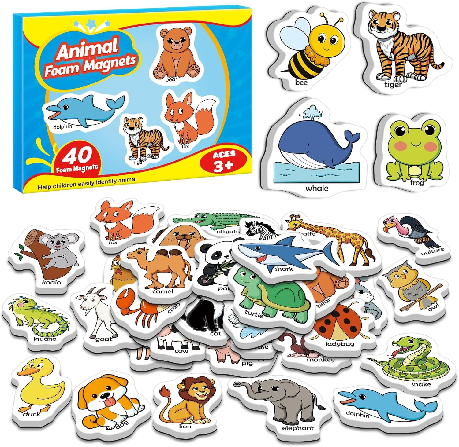 40 Animal Fridge Magnets for Toddlers,Animal Foam Refrigerator Magnets ...