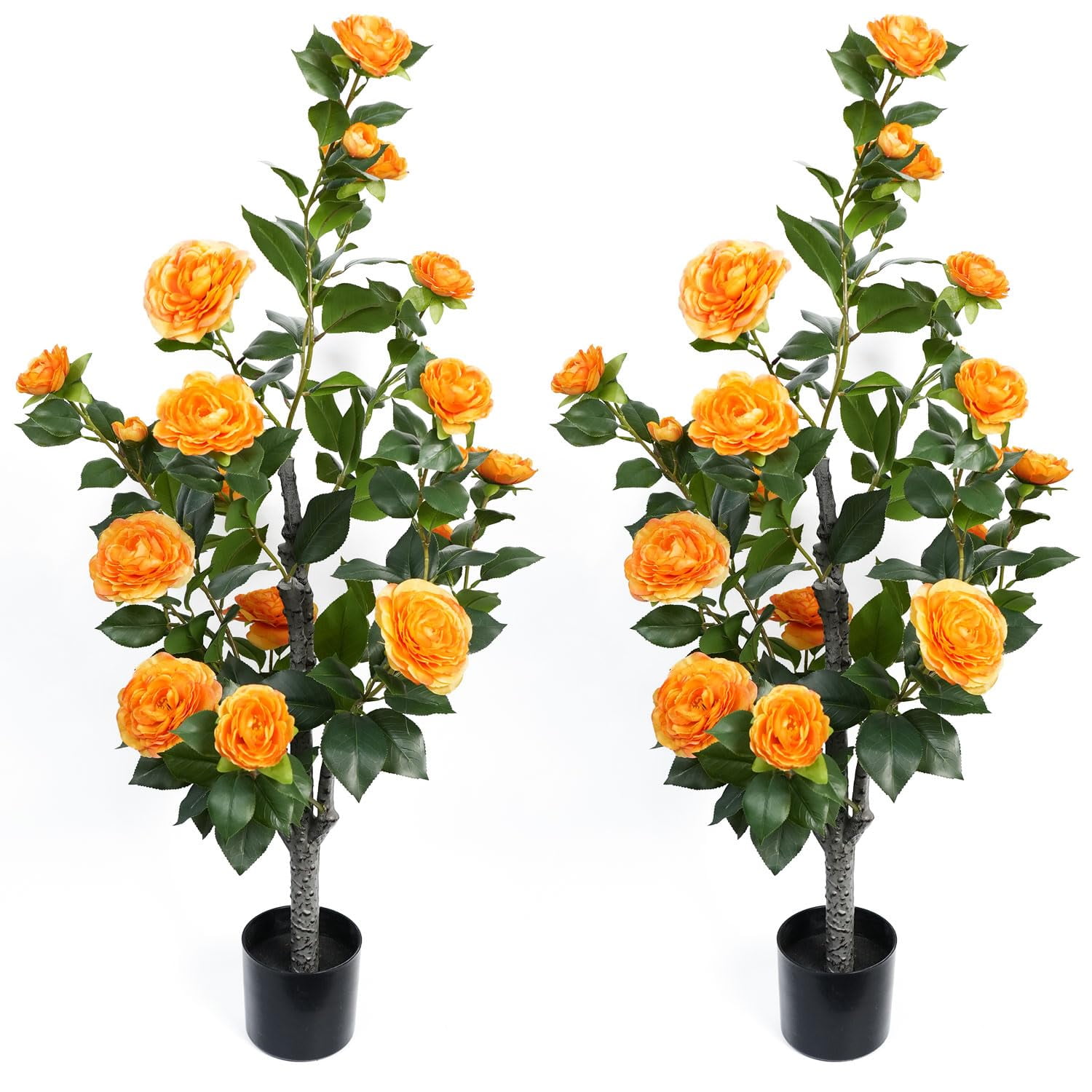 40" Artificial Camellia Tree, Fake Tree Plant with Blooming Flowers ...