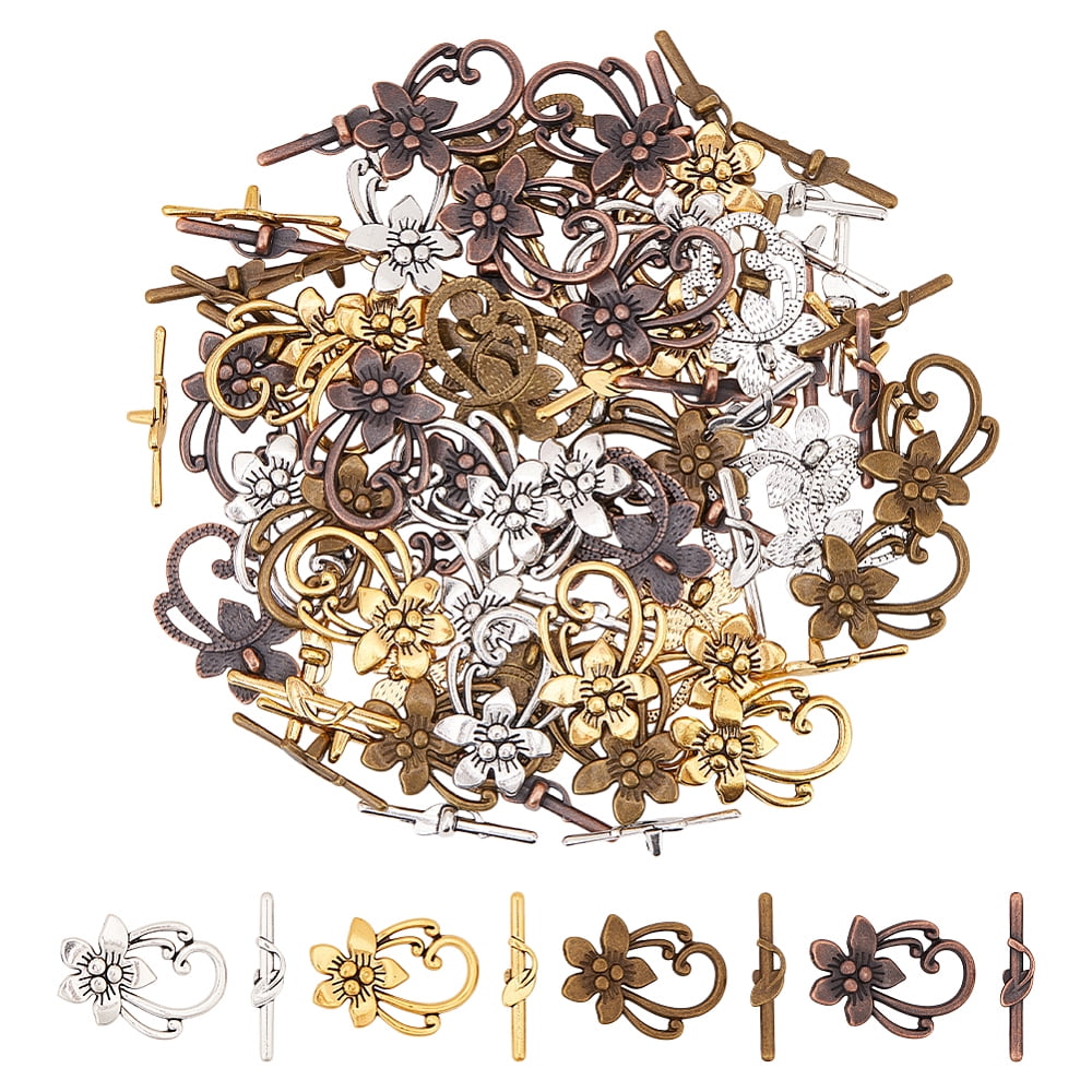 40 Bags 4 Colors Tibetan Style Alloy Toggle Clasps Flower Mixed Color ...
