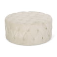 40" Beige Velvet Tufted Round Ottoman for Extra Seat & Accent Piece ...