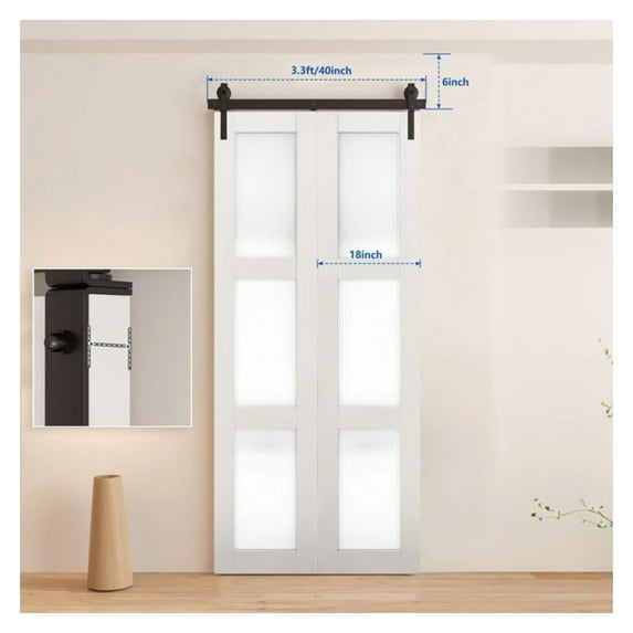 40" Bi-Folding Sliding Barn Door Kit for 2 Doors,Smoothly&Quietly,Black ...