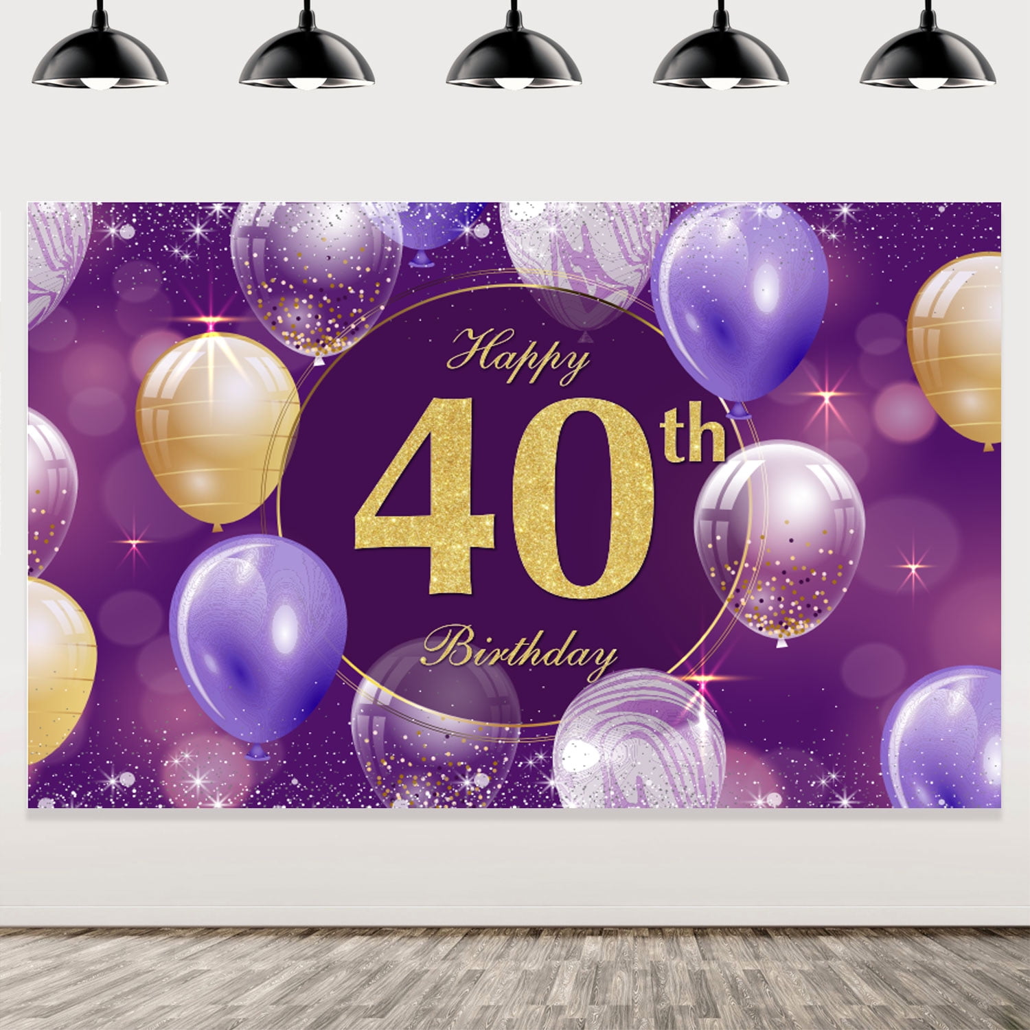 40 Birthday Decorations Backdrop Banner for Women Girls , Purple Gold ...