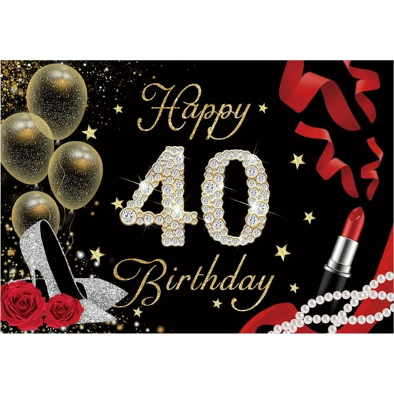 40 Birthday rations Backdrop Banner Happy 40th Birthday Women Red Black ...