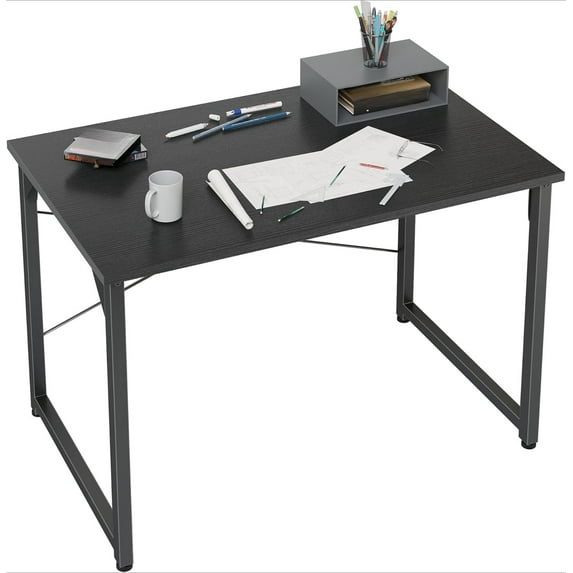 40" Black Metal Frame Desk - Modern Simple Black Computer Study Writing ...