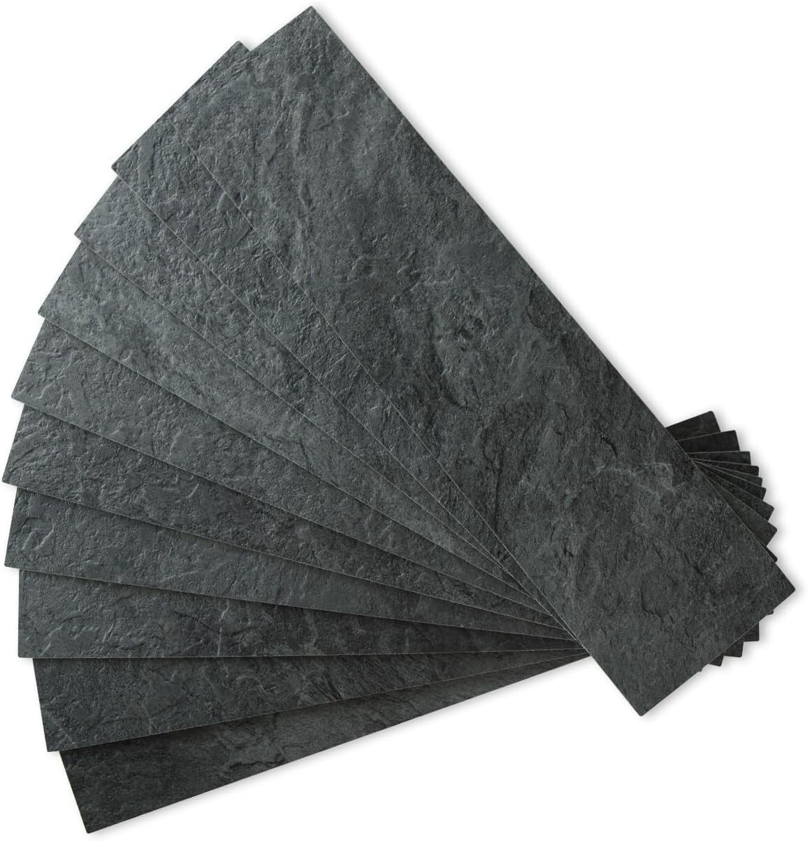 40- Black Slate Peel and Backsplash Wall Tiles, 3" x 12" PVC Faux Stone ...