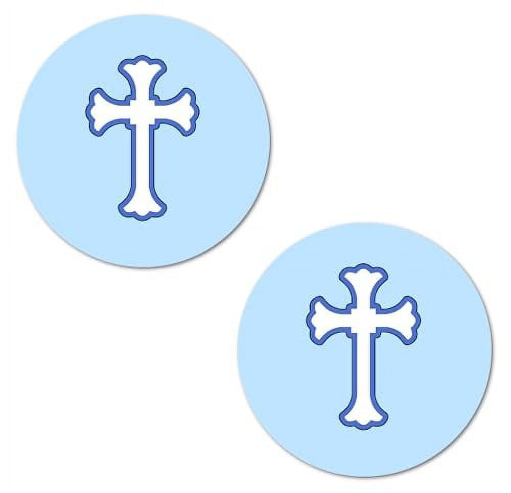40 Blue Cross Stickers, 2 Inch Big Round Glossy Labels, Theme Baptism ...