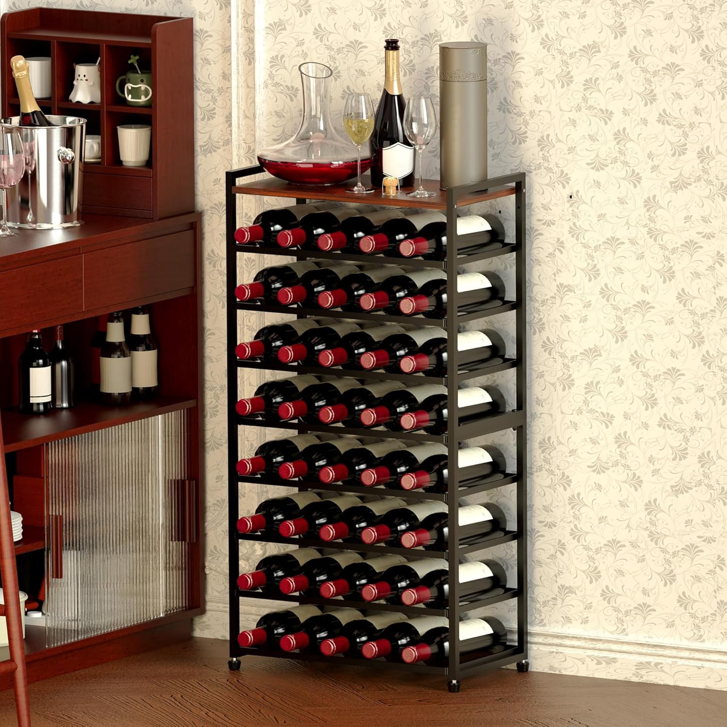 40 Bottle Wine Rack Freestanding Floor, 8-Tier Wine Storage Racks with ...
