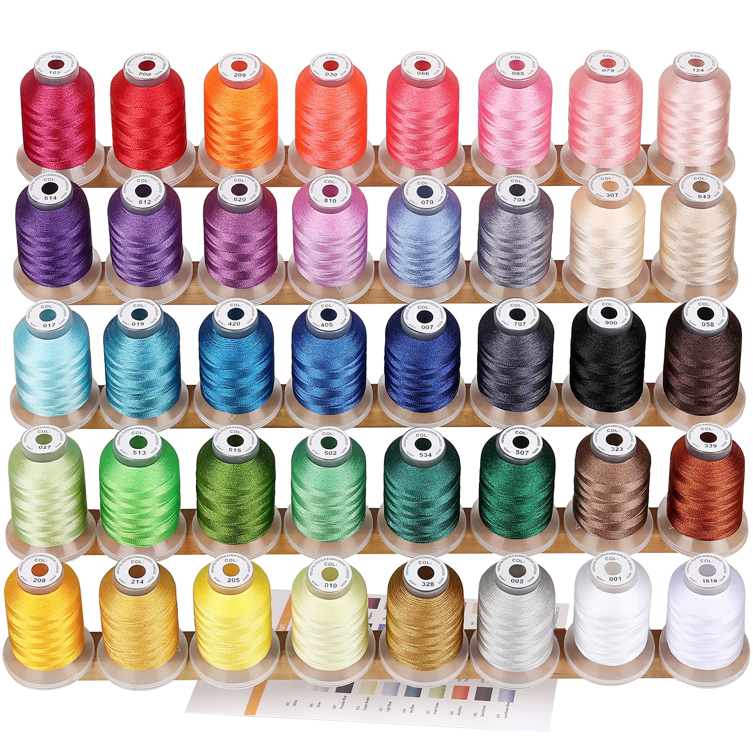 New brothread Polyester Embroidery Thread Kit 40 Spools 500M Color Card ...