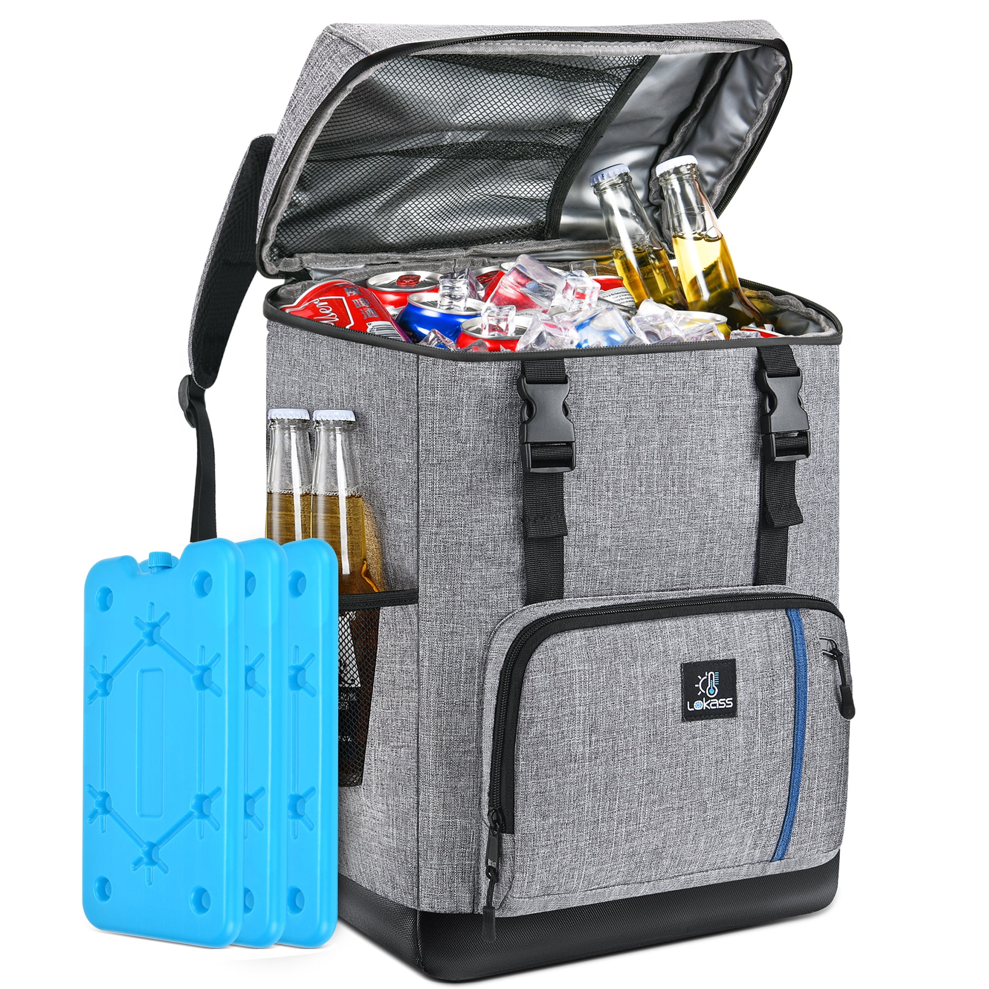 Insulated Backpack Cooler, 40 Can Capacity, Leakproof with 3 Ice Packs ...