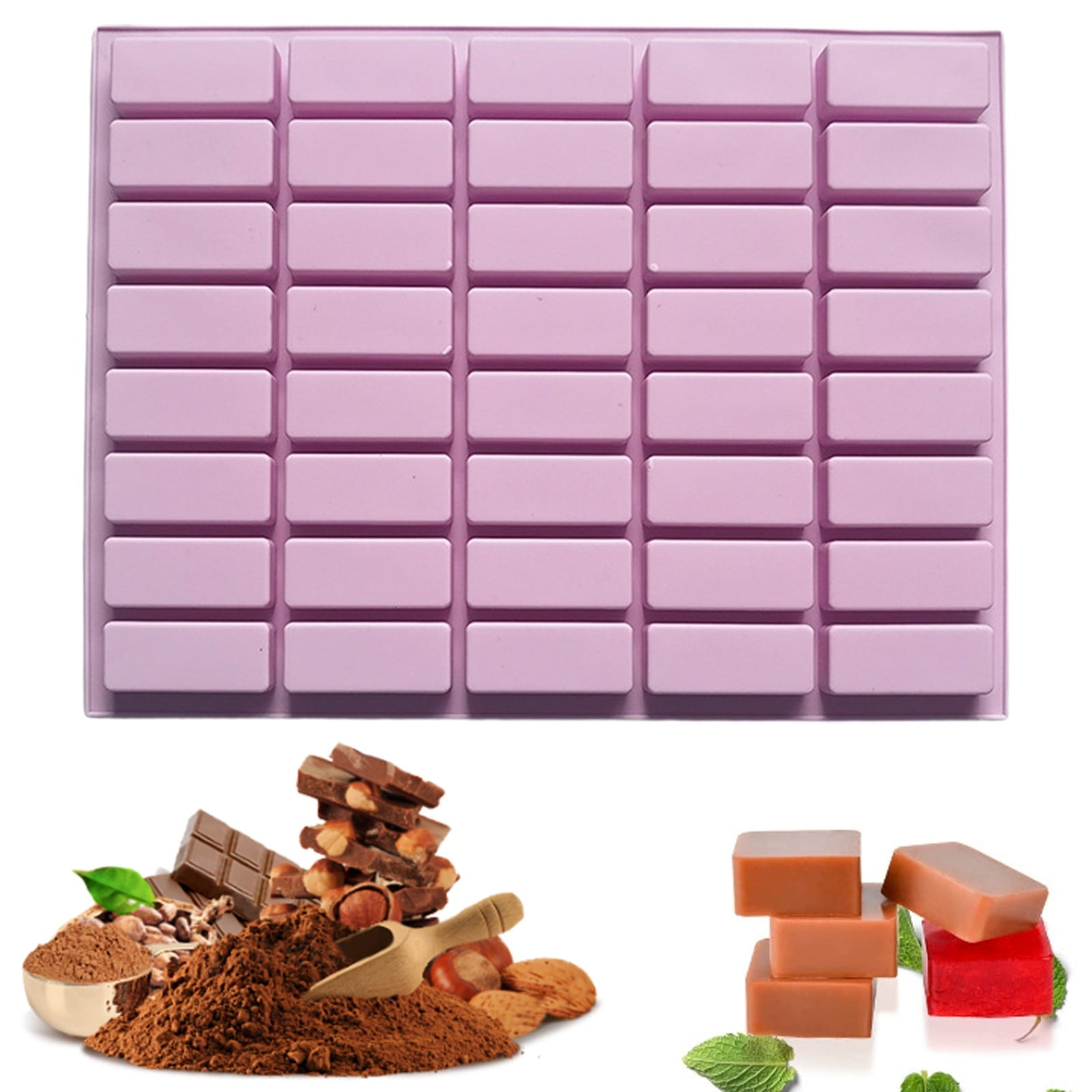 40 Cavity Narrow Rectangle Silicone Caramel Candy Bar For Ganache Jelly ...