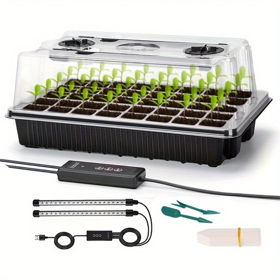 40-Cell Seed Starter Tray Kit with Grow Light & Humidity Dome, Mini ...