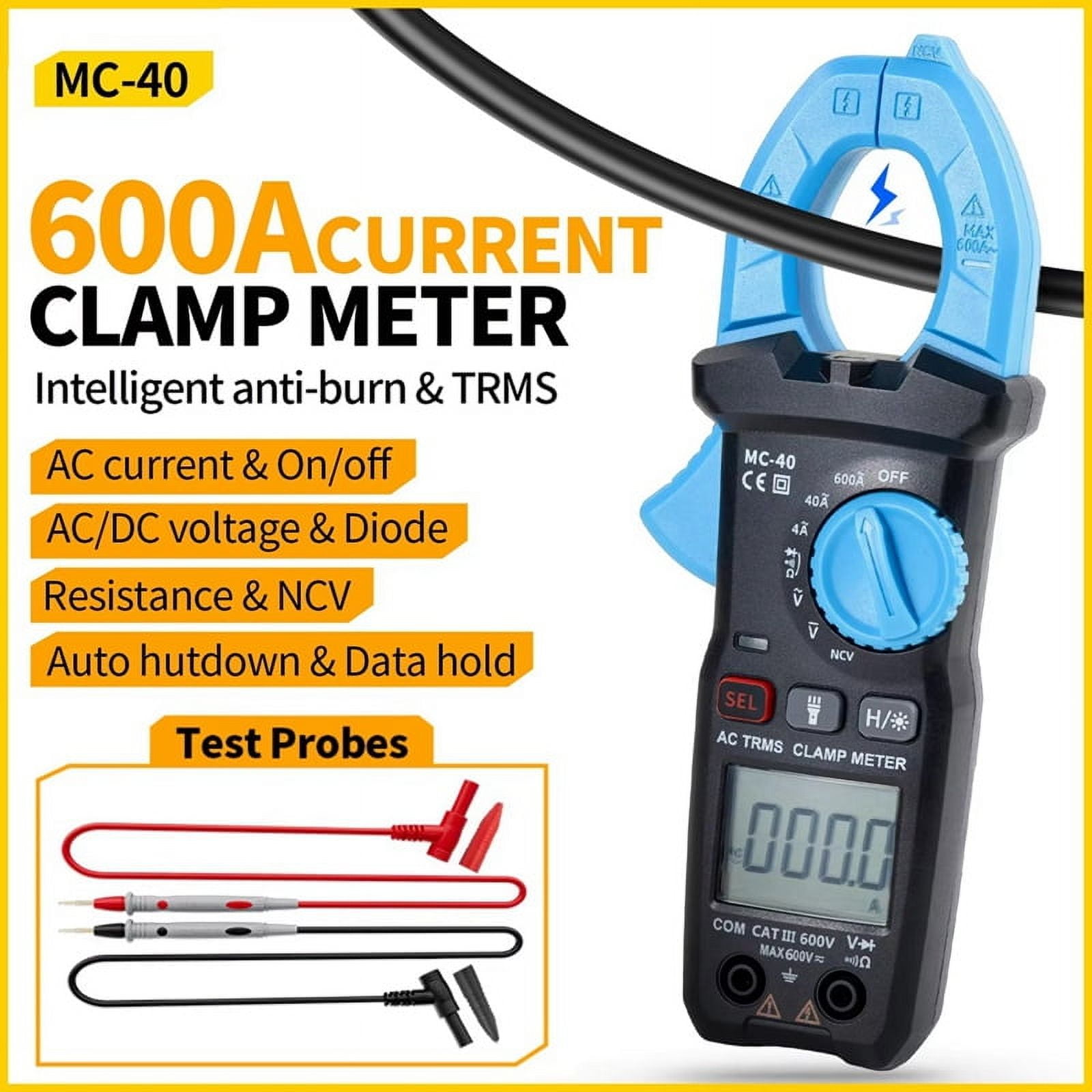 -40 Clamp Meter Digital Multimeter AC DC Voltage 600V AC 600A Diode NCV ...